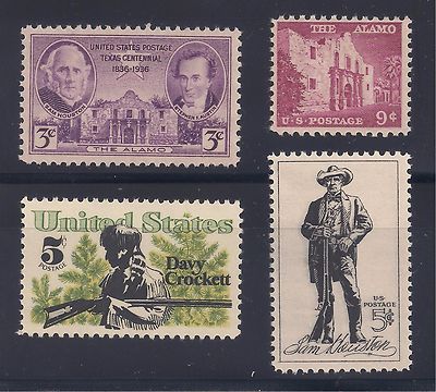 TEXAS: ALAMO, DAVY CROCKETT, SAM HOUSTON - SET OF 4 U.S. STAMPS - MINT ...