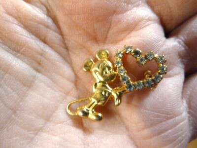 Disney Mickey Mouse Rhinestone Pin Brooch JewelryVintage Gold Toned | eBay