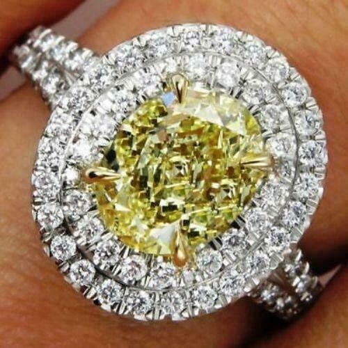 Art Deco Vintage Style 3.90Ct Lab Created Canary Diamond Engagement ...