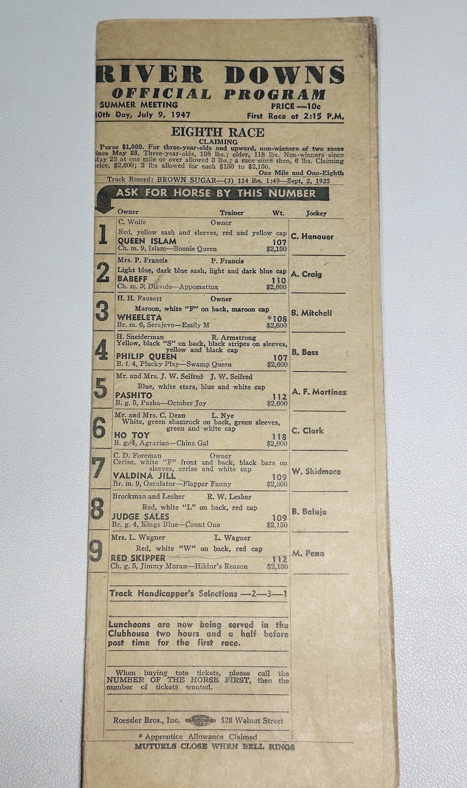 Vintage 1947 RIVER DOWNS Horse Racing Program Cincinnati Ohio | eBay