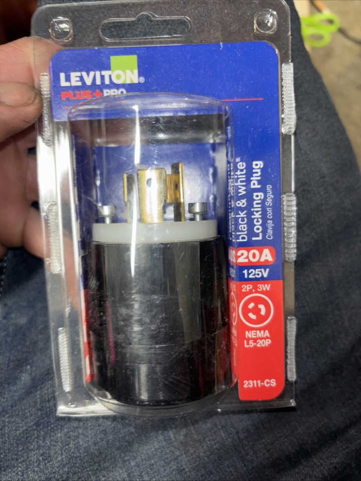 Leviton 2311-CS L5-20P 20 Amp 125 Volt 2 Pole 3 Wire Male Plug Twist ...