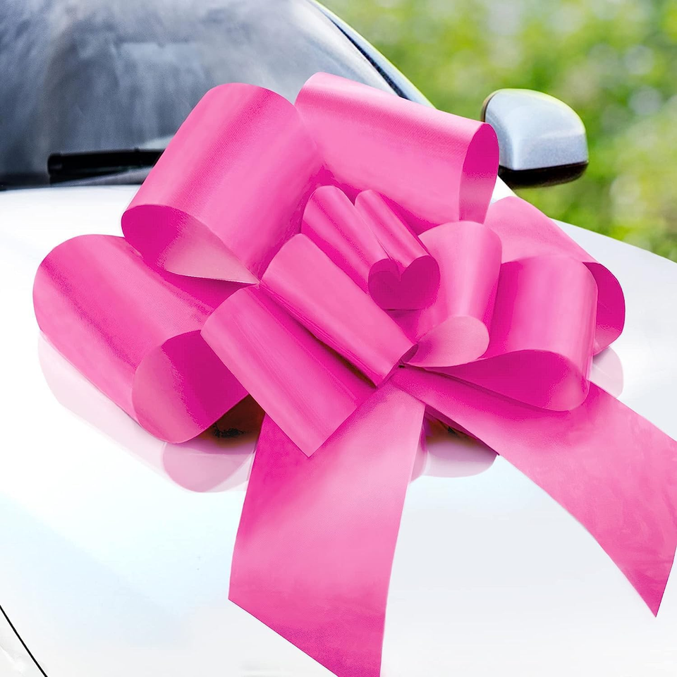 - Big Car Bow - Pink, 23 Inch - Giant Car Bow w/ 2 Gold Accessory Bows ...