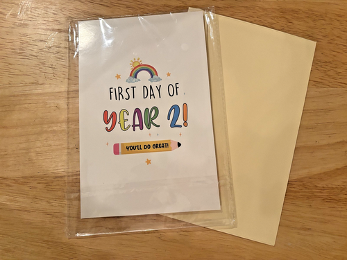 First Day of Year 2 Encouragement Card Back to School Kids Teacher New ...
