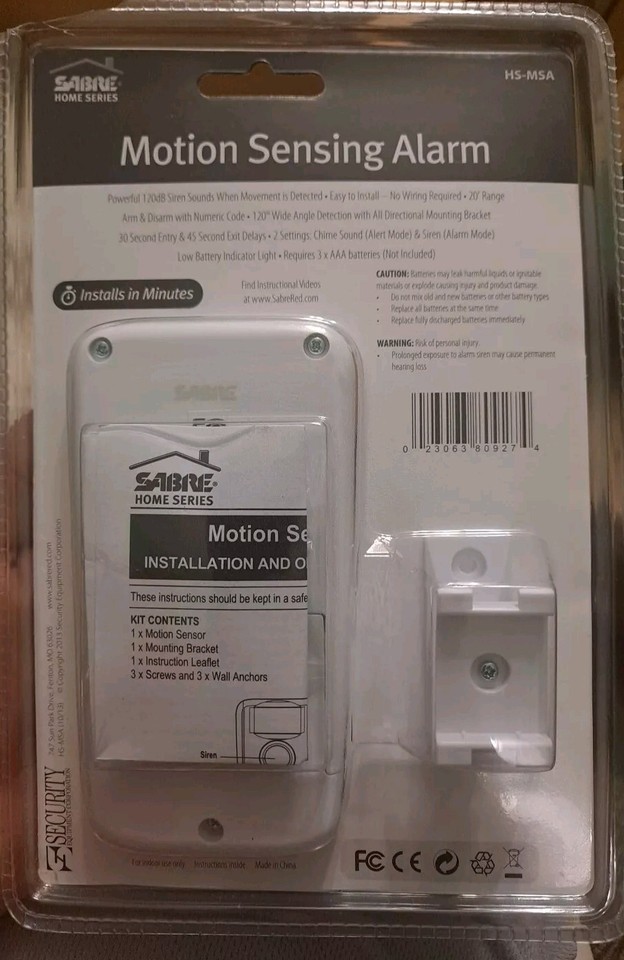 Sabre Motion Sensor Alarm with Keypad - 120dB, White, Model# HS-MSA | eBay