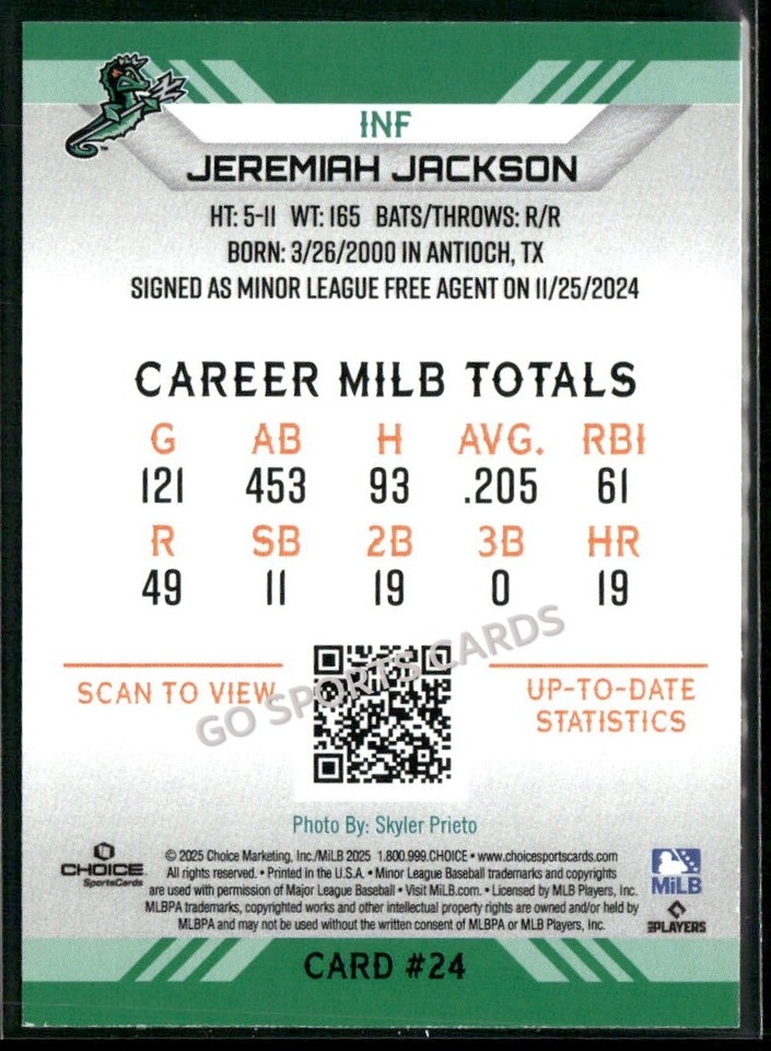 2025 Norfolk Tides Jeremiah Jackson RC Rookie Orioles Minor League | eBay
