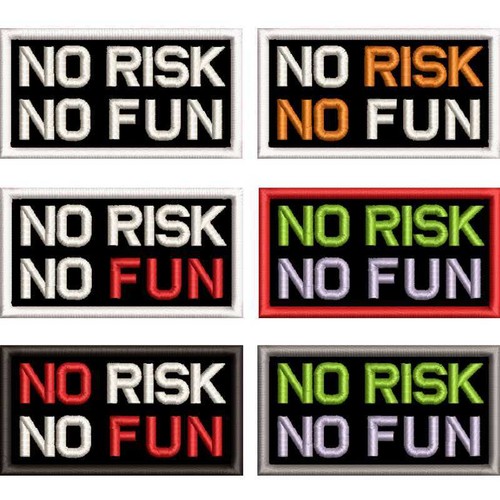 Gestickter Aufnäher NO RISK NO FUN Patch alle Farben und Größen MC ...