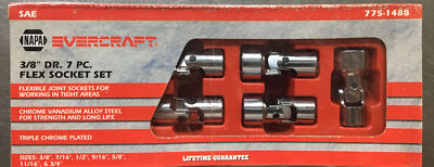 7pc NAPA EVERCRAFT PROFESSIONAL FLEXIBLE UNIVERSAL FLEX SOCKET SET SAE ...