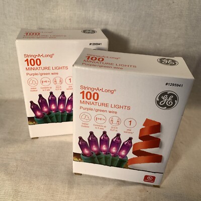 2 Boxes GE String-A-Long 100-Ct. Purple Incandescent Christmas String ...
