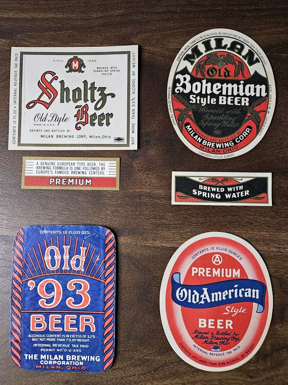 Milan Ohio Brewing Beer Bottle Lot Of 4 Labels Sholtz Old Bohemian ...