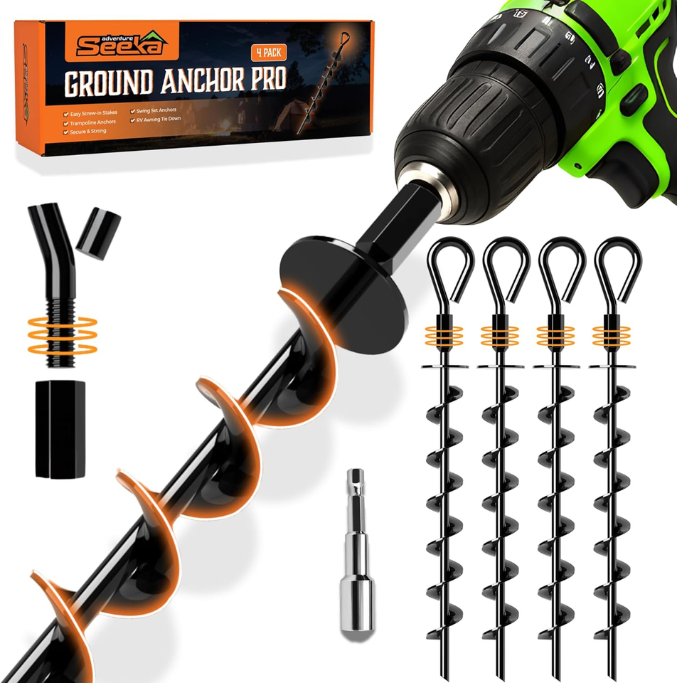 Ground Anchor Stakes (Ground Anchors Pro, 4 Pack Heavy Duty, Ground ...