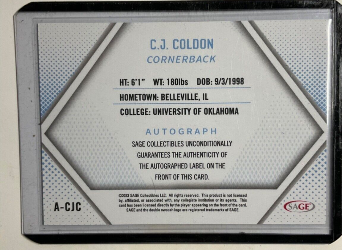 2023 SAGE Low Series - Autographs Red #A-CJC C.J. Coldon (AU, RC) for ...