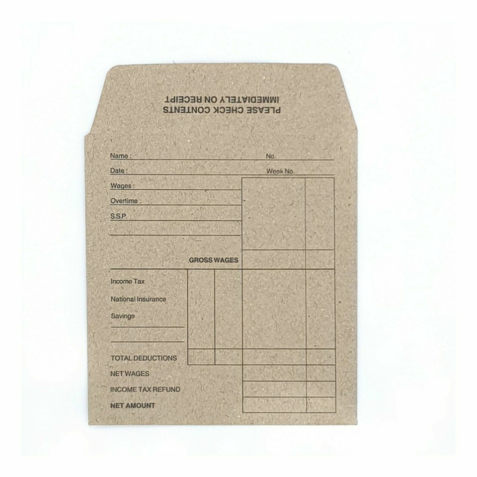 80 Wage Packets 100 x 110 mm Pay Slip Printed Manilla Envelopes Gummed ...