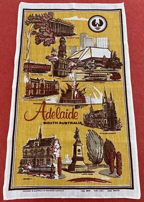 Vintage Pure Linen Tea Towel Adelaide South Australia Souvenir ...