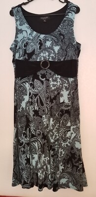Perceptions New York Blue Black Paisley Belt Waist Ruffle Midi Dress ...