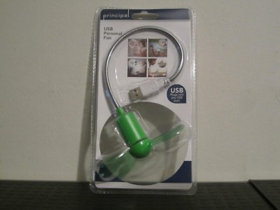 Principal USB Personal Fan, green, adjustable neck, USB 1.1 and 2.0 ...