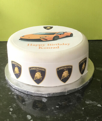Lamborghini (Orange) pre-cut Edible Icing Cake Topper or Ribbon 04 ...