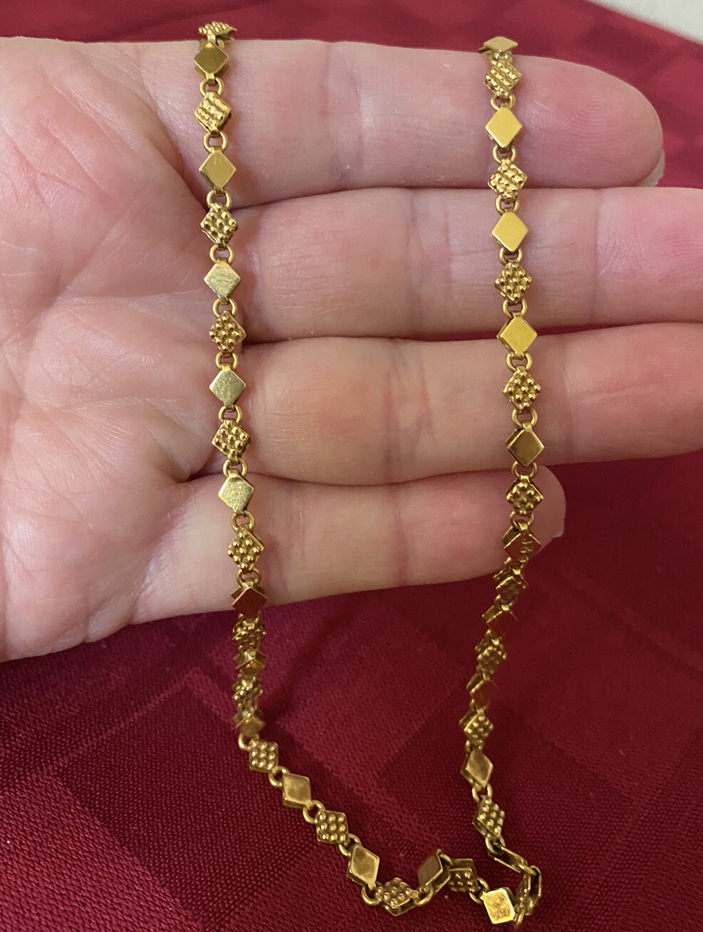 Vintage 22k Yellow Solid Gold Textured Square Link Ch… - Gem