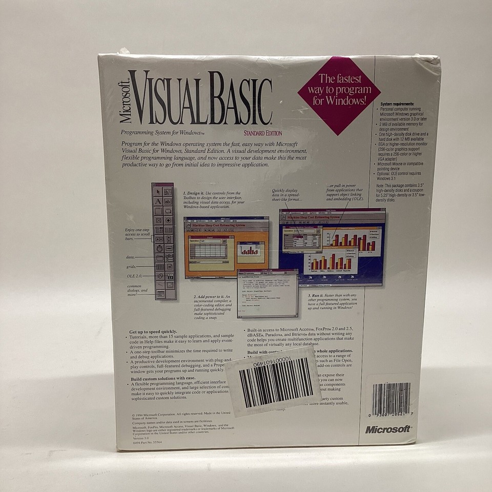 Microsoft Visual Basic Standard edition version 3.0 SEALED vintage software | eBay