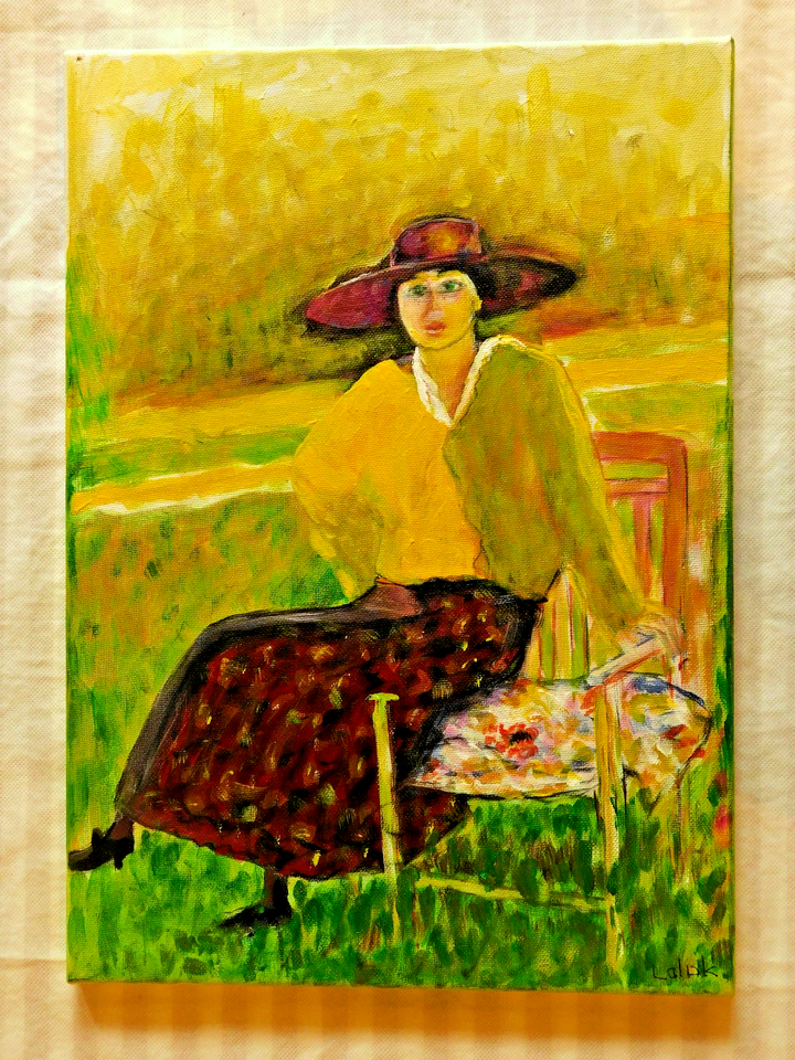 Original acrylic painting portrait signed by Nalan Laluk: "Woman in a ...