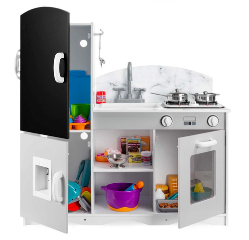Gray Pretend Play Kitchen Toy Set Home Children Kids Chalkboard Fridge ...