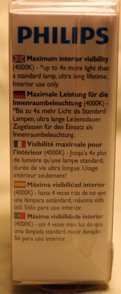 Genuine Philips 4000K T10 194 168 12961 2825 17177 W5W Vision Interior ...