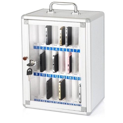 24 Slots Aluminum Alloy Acrylic Phone Storage Box Locked Transparent ...