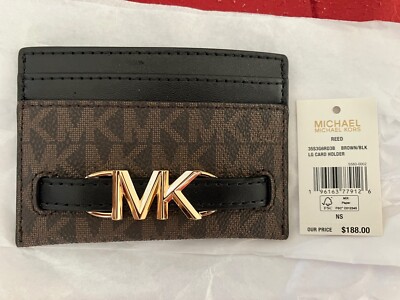 Michael Kors Reed Large Pebbled Leather Card Holder Gold Hardware ...