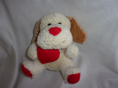 GOFFA dog PLUSH lovey puppy 8" ivory cream red heart tan ears baby ...