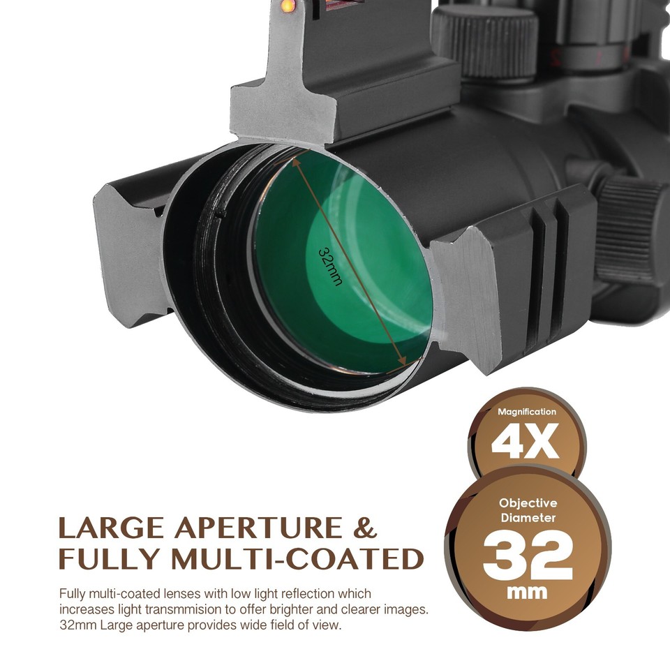 4x32 Tactical Rifle Scope Red & Green &Blue Reticle Scope with Fiber ...