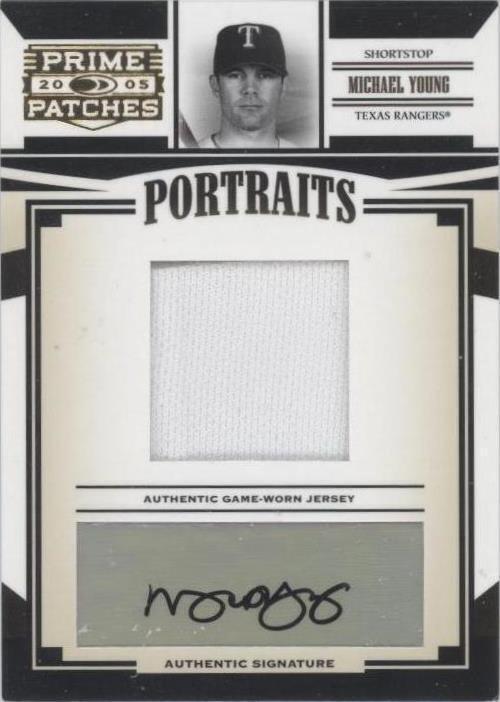 2005 Donruss Prime Patches - Portraits Michael Young #P-21 Swatch Signatures /150 (AU, MEM) for ...