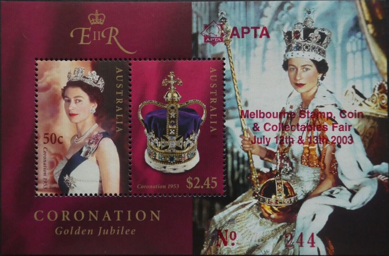AUSTRALIA 2003 Queen Elizabeth II Golden Jubilee MS Ovpt'd APTA ...