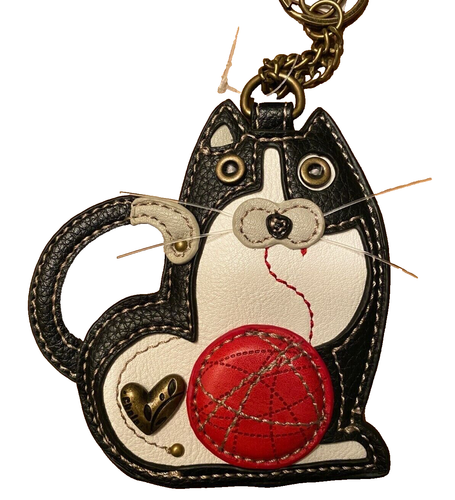 CHALA - CAT KEY FOB - Coin Purse on the Back - FAT BLACK TABBY W/ RED ...