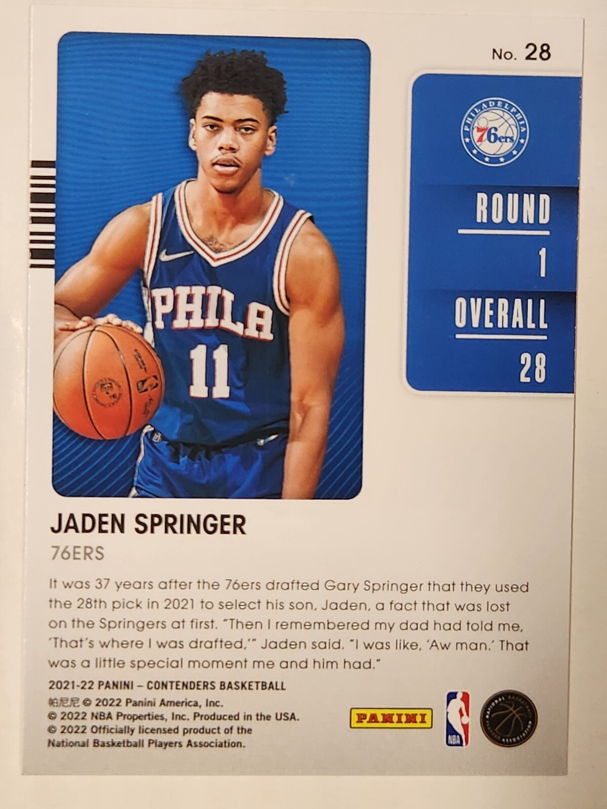 Jaden Springer 🔥 RC 🔥 2021 Draft Class 2021-22 Panini Contenders #28 ...