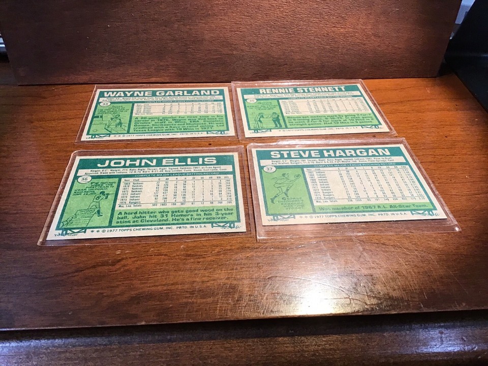 TOPPS 1977 WAYNE GARLAND- RENNIE STENNETT- JOHN ELLIS STEVE HARGAN LOT ...