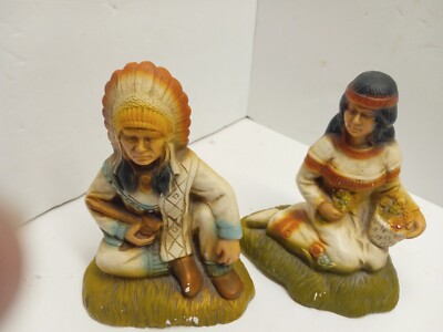 Vintage Figurines of a Indian chief and a Maiden , chalk ware ,made in ...