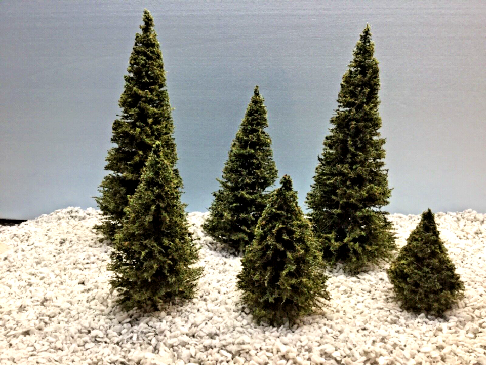 Pine Trees for Miniature Scenery - 6 pcs. mixed sizes - Model Railroad ...