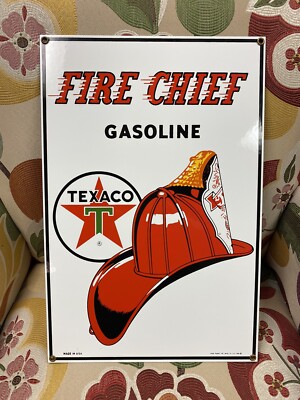TEXACO Fire Chief Gasoline Sign Metal Porcelain Gas Advertising USA | eBay