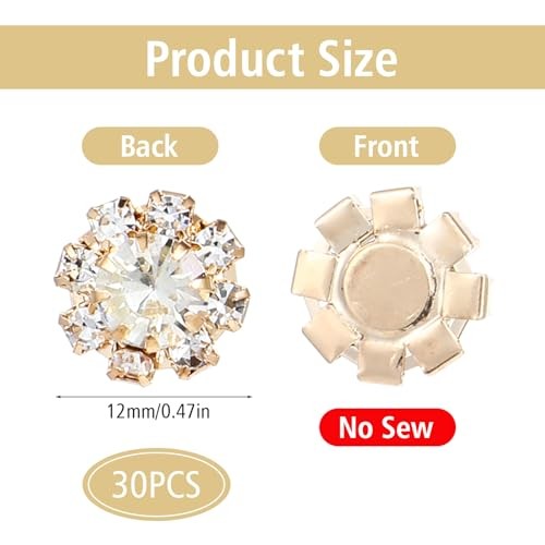 30 Pcs Rhinestone Embellishments 12mm Crystal Flower Flatback ...