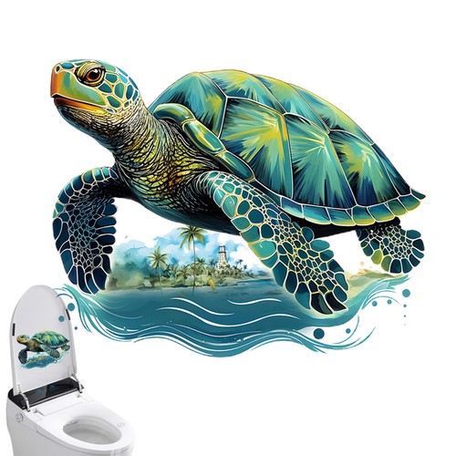 Sea Turtle Toilet Stickers Decals Cartoon Waterproof Backdrop Decor ...