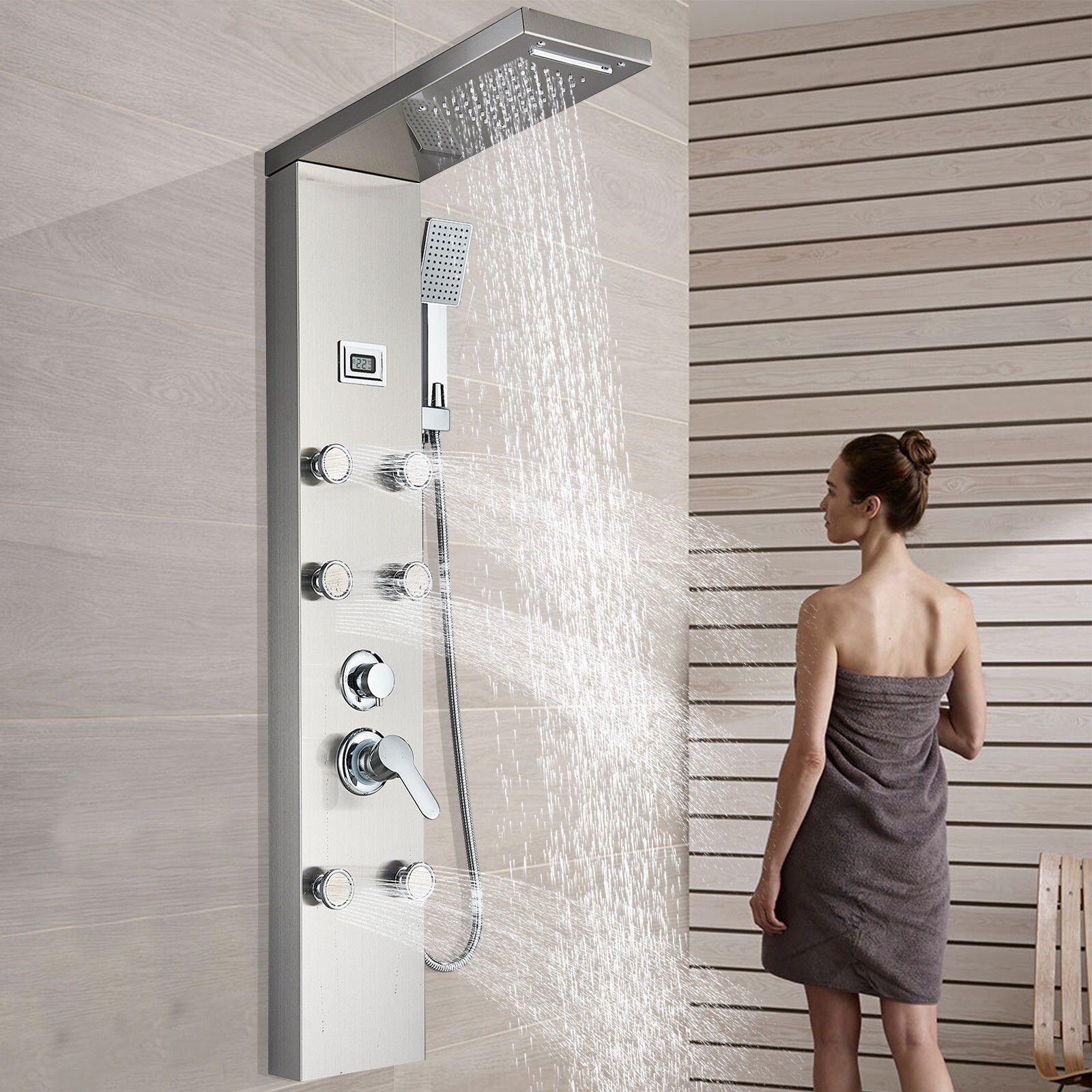Stainless steel Rain Waterfall Shower Panel Tower system Massage Shower ...