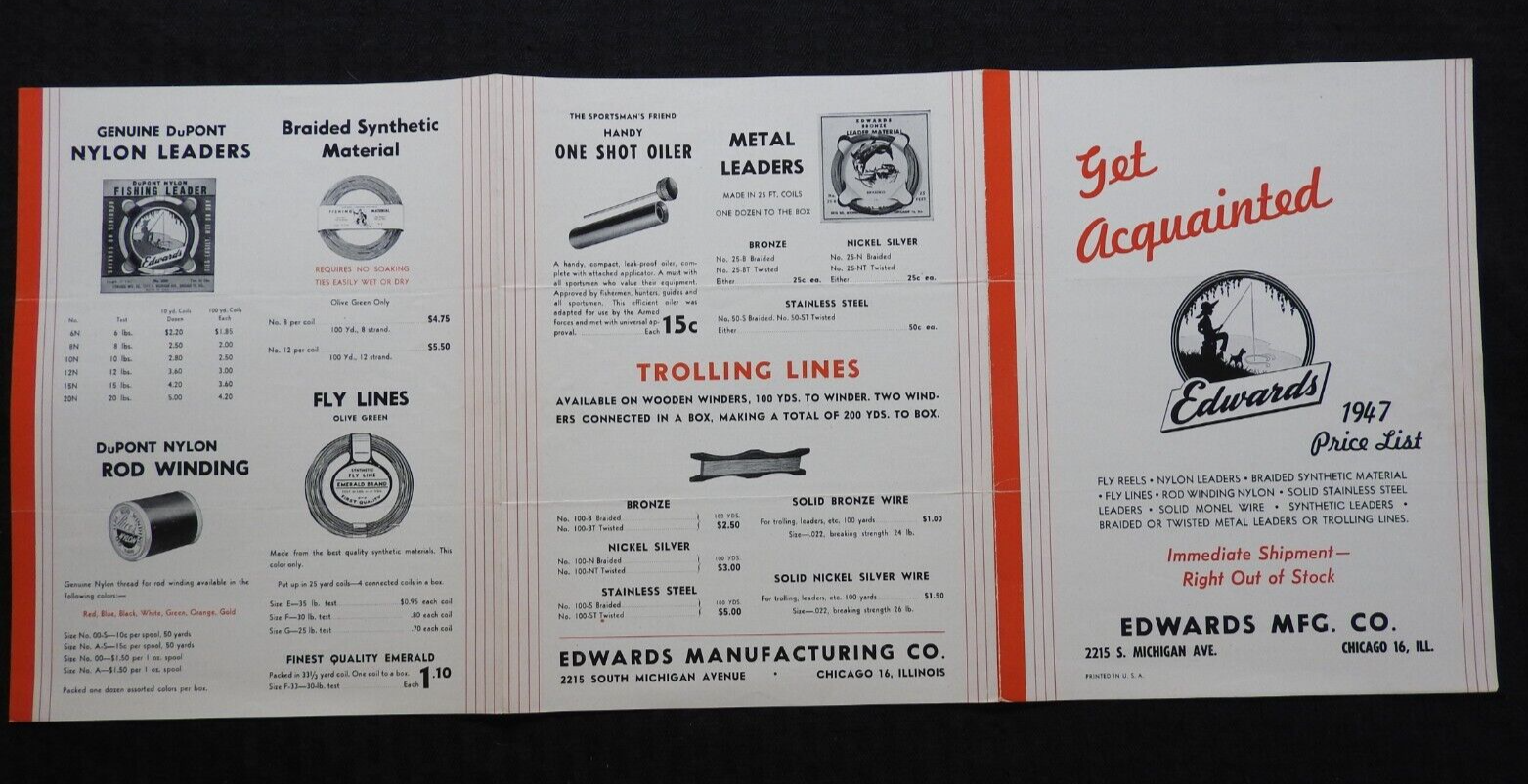 1947 Edwards Manufacturing Co. Fly Fishing Reels Catalog/Brochure ...