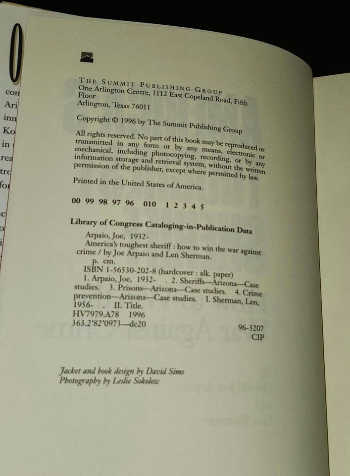 1996 Arizona Sheriff Joe Arpaio Book Signed Autograph America's ...