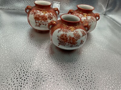 Set (3) Antique Japanese Miniature KUTANI Handled Rust-Orange Vases | eBay