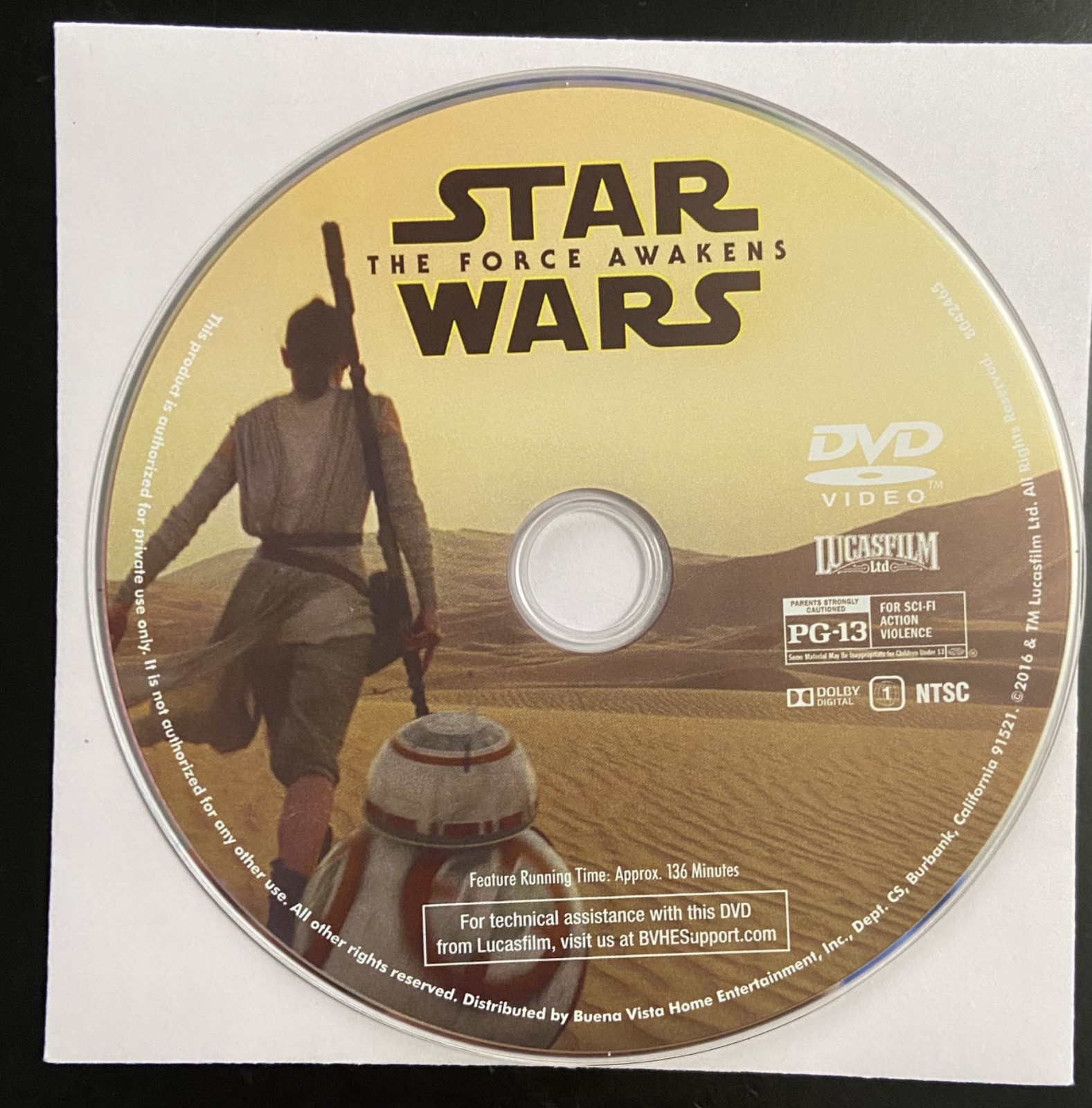 📀NEW STAR WARS: THE FORCE AWAKENS (2015) - DVD disc only in white paper ...