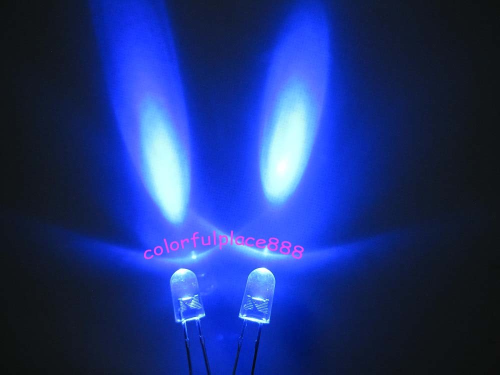 100pcs 5mm Blue 5000MCD Round Flangeless Water Clear LED Leds ...