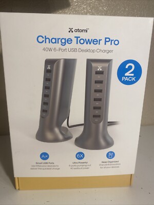Atomi Charge Tower Pro 40W 6-Port USB Desktop Charger Brand New - 2 ...