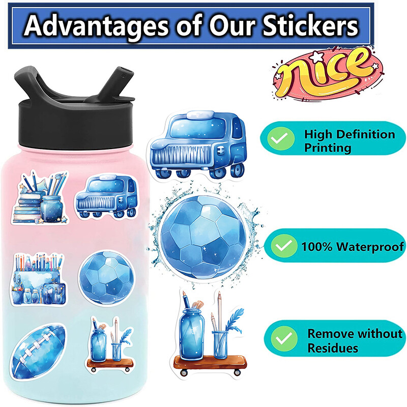 50Pcs Blue Cartoon Stationery Stickers Fashion Graffiti Stickers Laptop ...