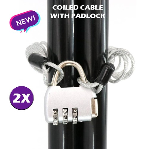 NEW 2x Padlock 3-Digit Combination With 2.5mm Coiled Braided Steel ...