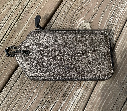 Coach Coin Case Card Tag Shape Zipper Metallic Black Gold | eBay