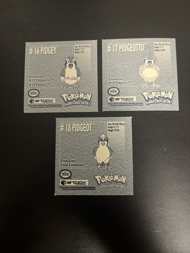 Pidgey 16 Pidgeotto 17 Pidgeot 18 Artbox Nintendo Pokémon Sticker | eBay